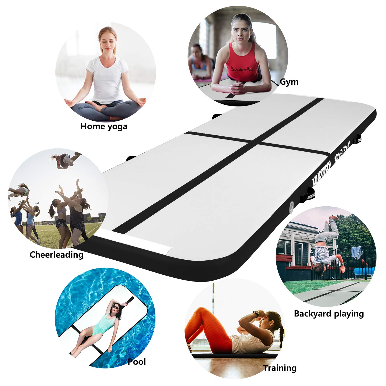 Murtisol 16ft Inflatable Gymnastics Training Mats Tumbling Mats 4 Inch Thickness for Home Use/Cheerleading/Training/Yoga/Water W/Electric Pump, Black