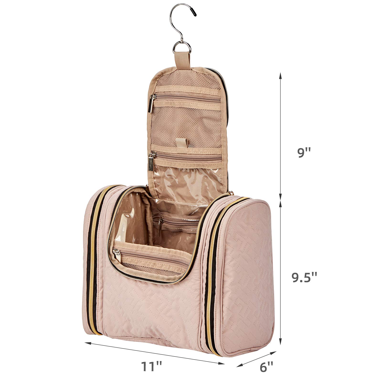 NISHEL Hanging Travel Toiletry Bag Organizer, Shower Dopp Kit, Makeup Cosmetic Case for Bathroom, Pink