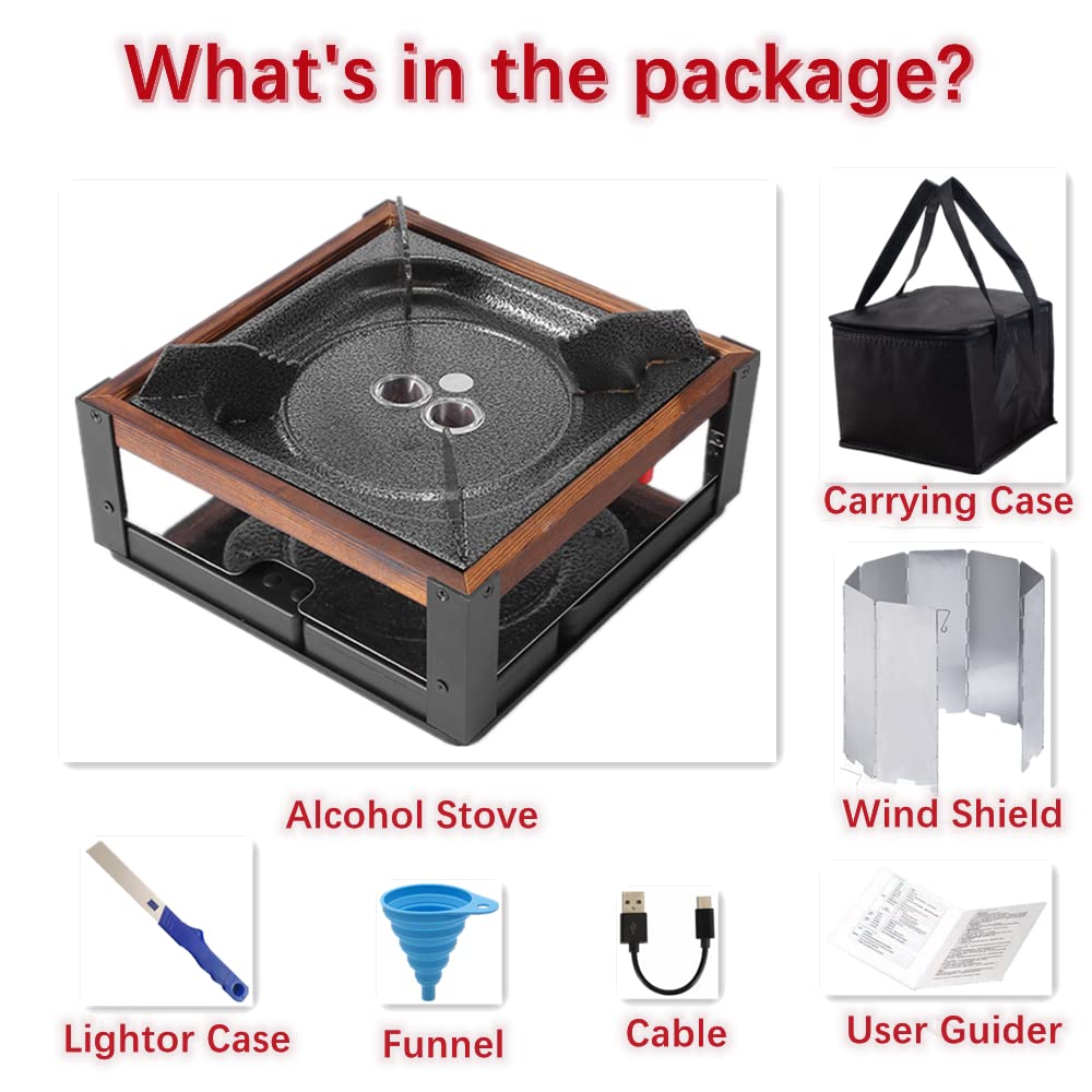 Portable Dual Burner Alcohol Stove Alcohol Heater Burner with Glass Kettle for Tea Coffee Maker Outdoor Backpacking Picnic Camping Hiking Korean BBQ