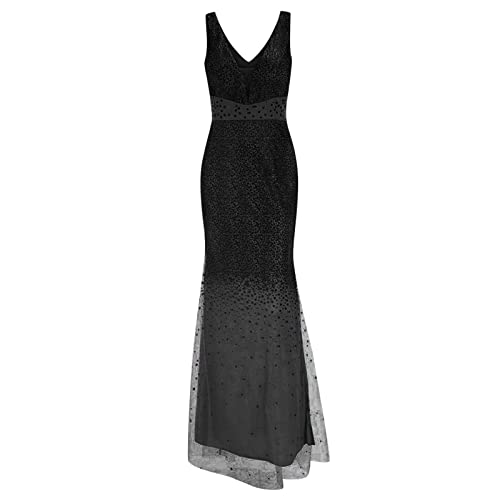 Side Split Mermaid Maxi Dress for Women Solid Color Tank Dress V-Neck High Waist Sequin Evening Dress