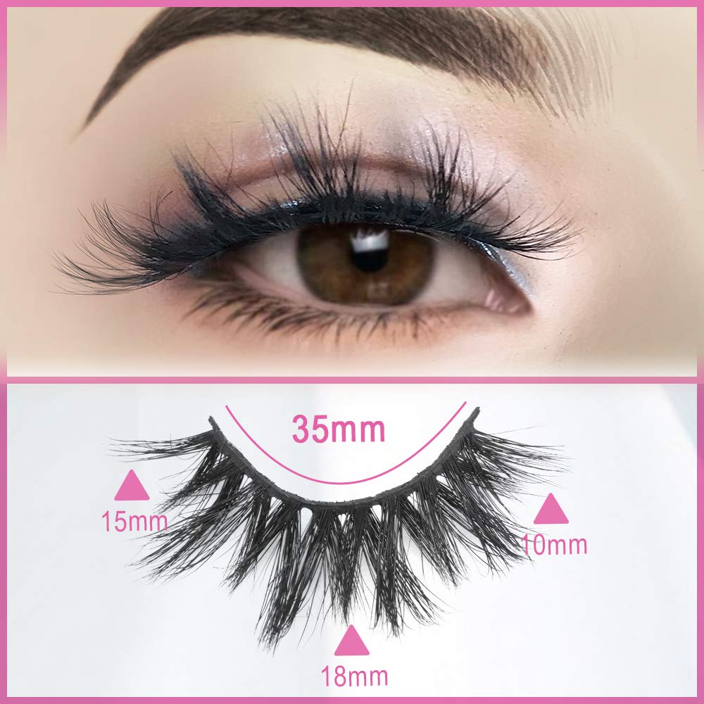Mink Lashes, SWINGINGHAIR False Eyelashes 18mm Mink Eyelashes Siberian Natural Daily Type 3D Mink Lashes Full Strips Hand Made Fake Eyelashes Fluffy Real Eyelashes 1 Pair