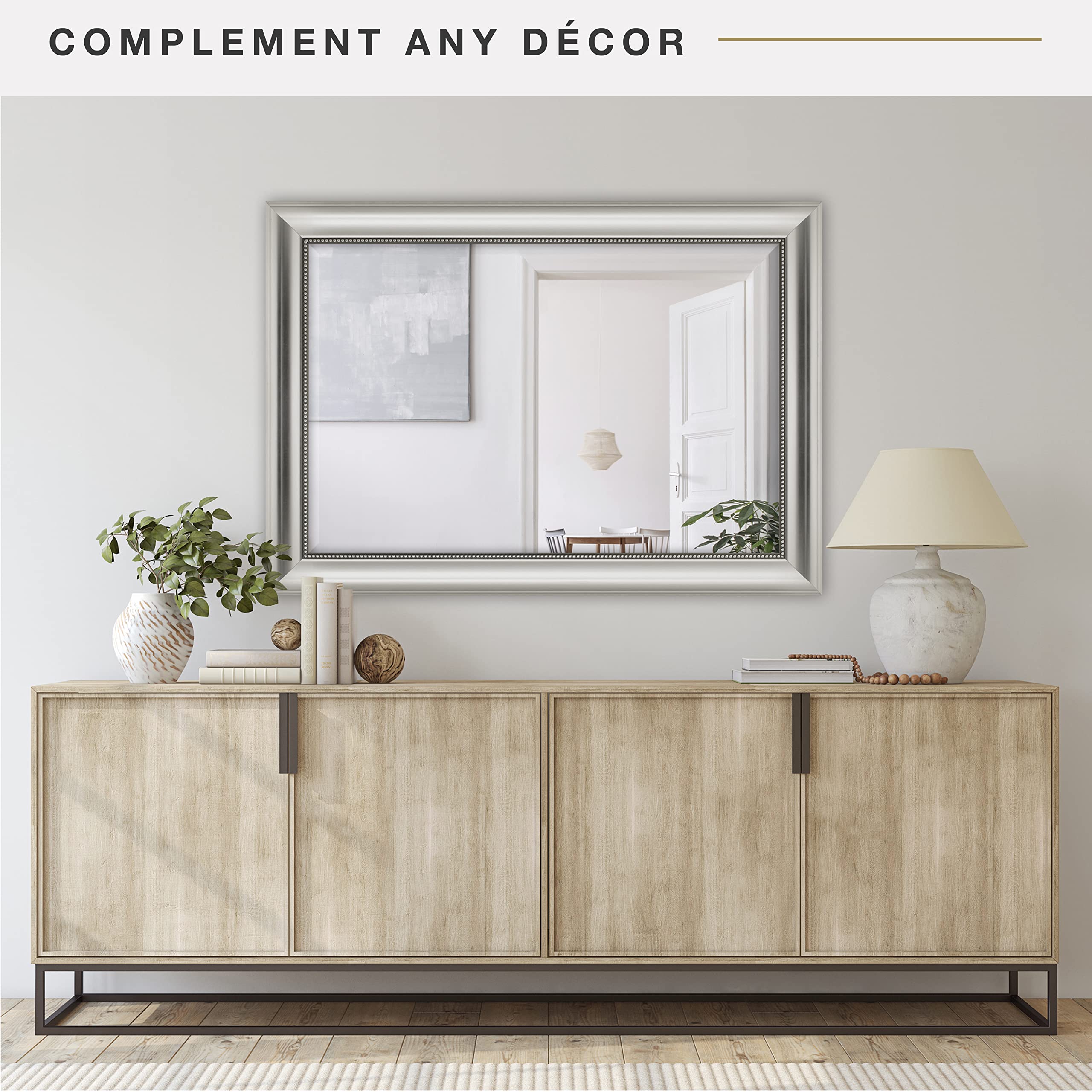 MCS 24x36 Inch Beaded Rectangular Wall Mirror, 30.25x42.25 Inch Overall Size, Silver (20454)