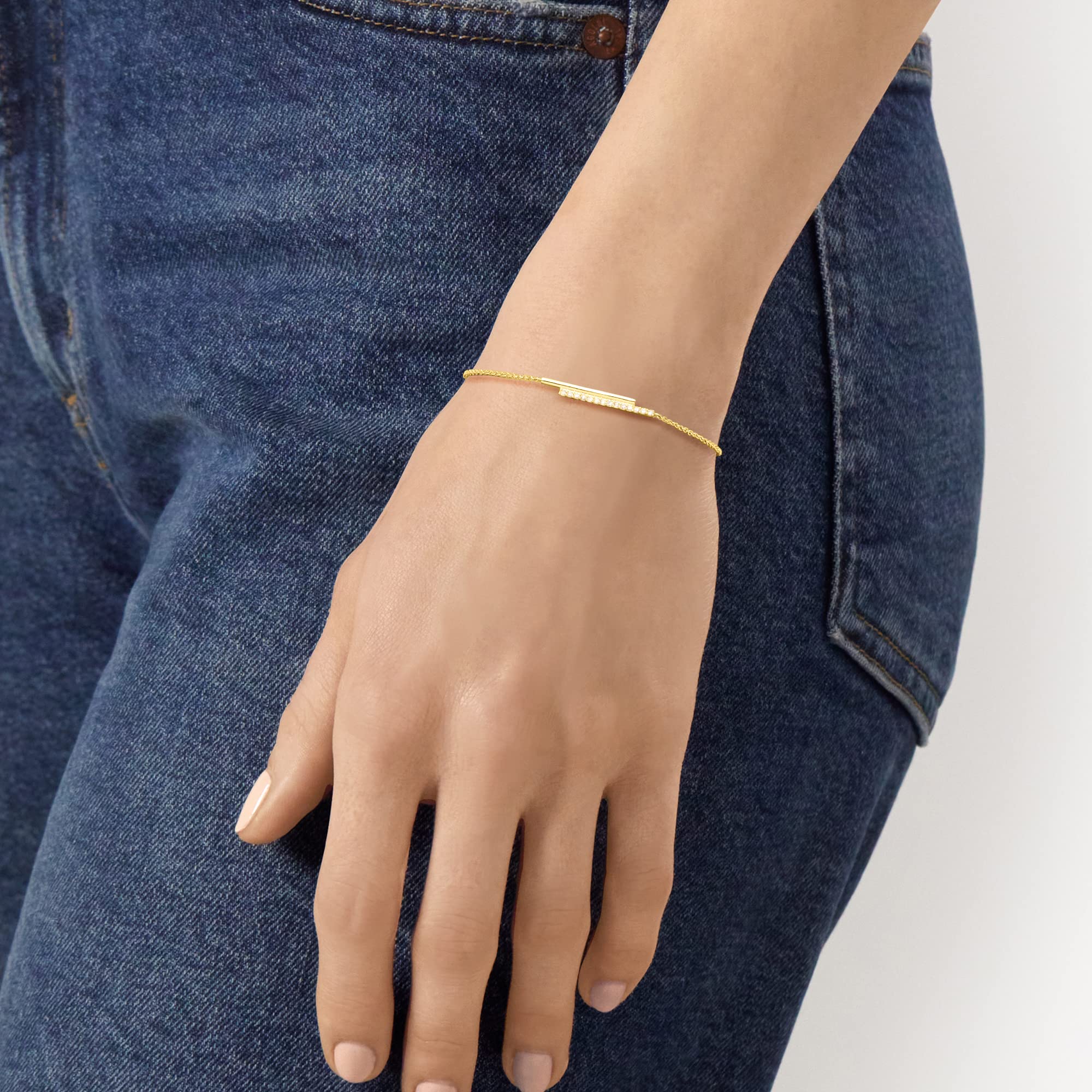RS Pure by Ross-Simons 0.10 ct. t.w. Diamond Layered Bar Bracelet in 14kt Yellow Gold. 7.5 inches