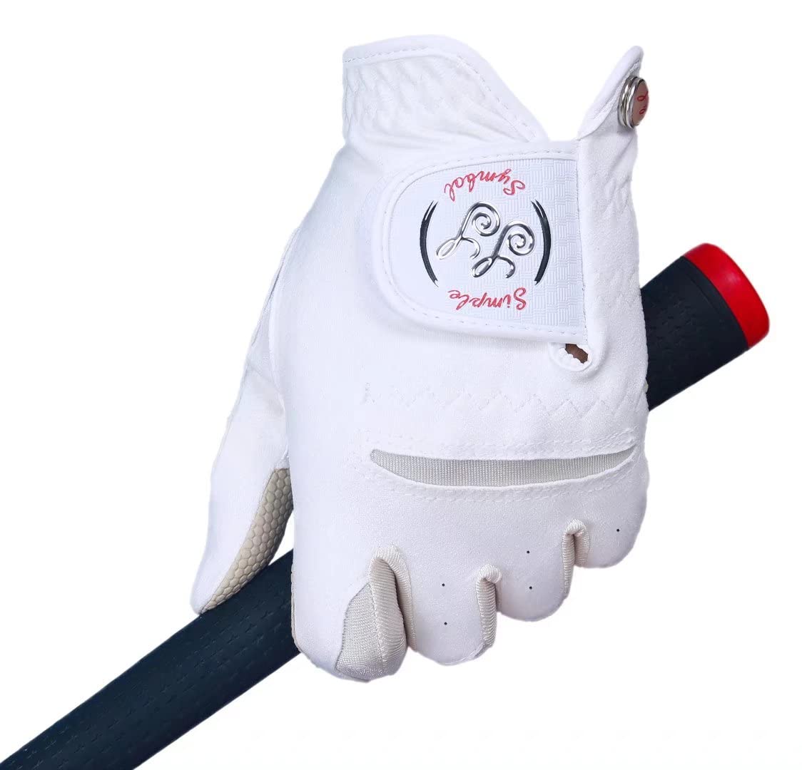 SIMPLE SYMBOL Women's Golf Glove Microfiber Non-slip Two Pack(Left is Wear On Left Hands,Right is Wear On Right Hands) Three Colors to Choose from Navy Blue/Black/Beige(Beige,L,Left)