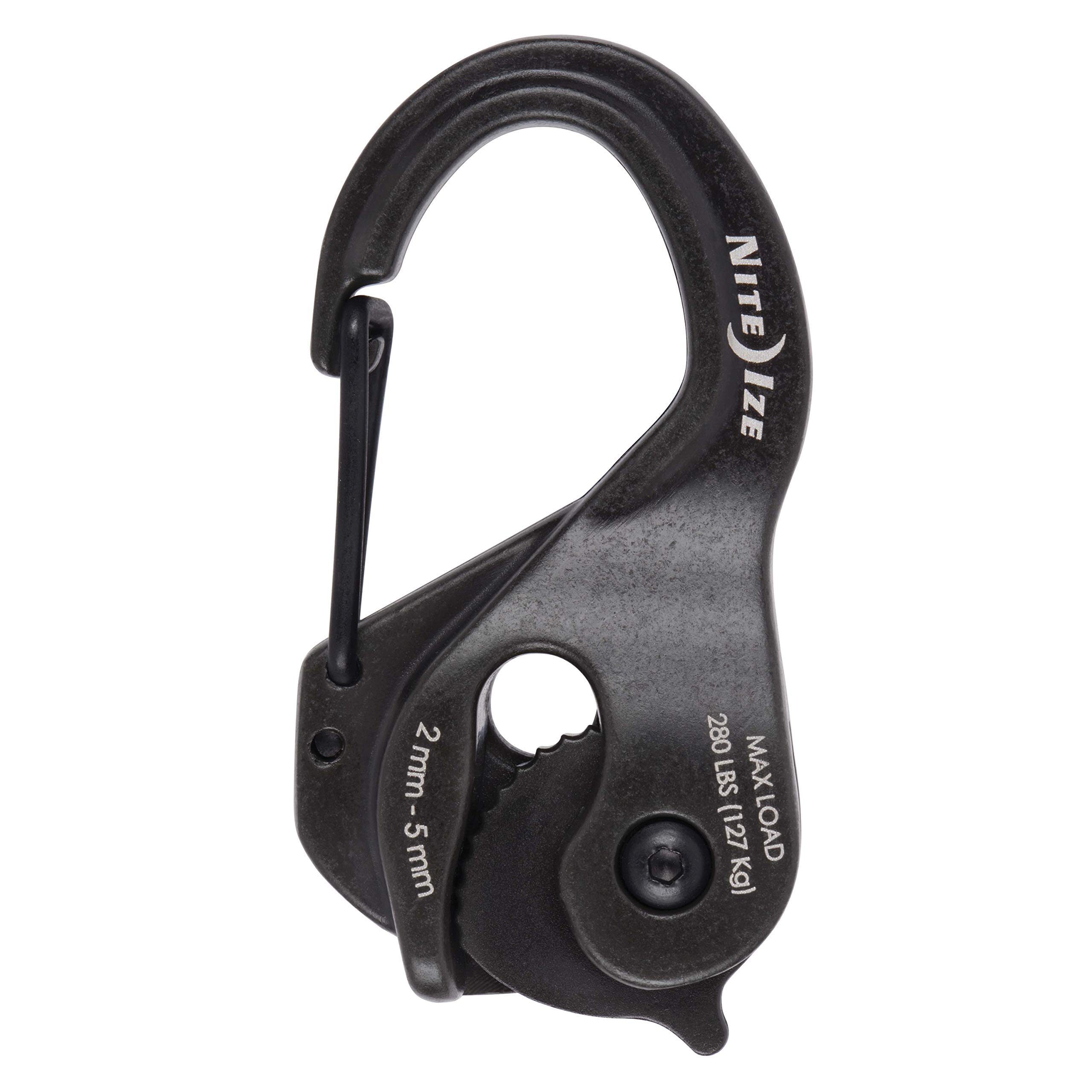 Nite Ize CamJam XT Aluminum Rope Tightener - Versatile Tie Down Cam Mechanism with Carabiner Clip - Secure Hiking Gear Essential - Rope Tie Down Accessory - Black/Coyote