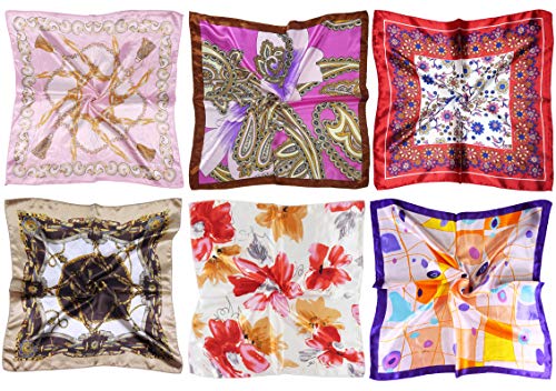LilMents 12 Mixed Designs Small Square Satin Womens Neck Head Scarf Scarves Bundle Lot Set (Set I)