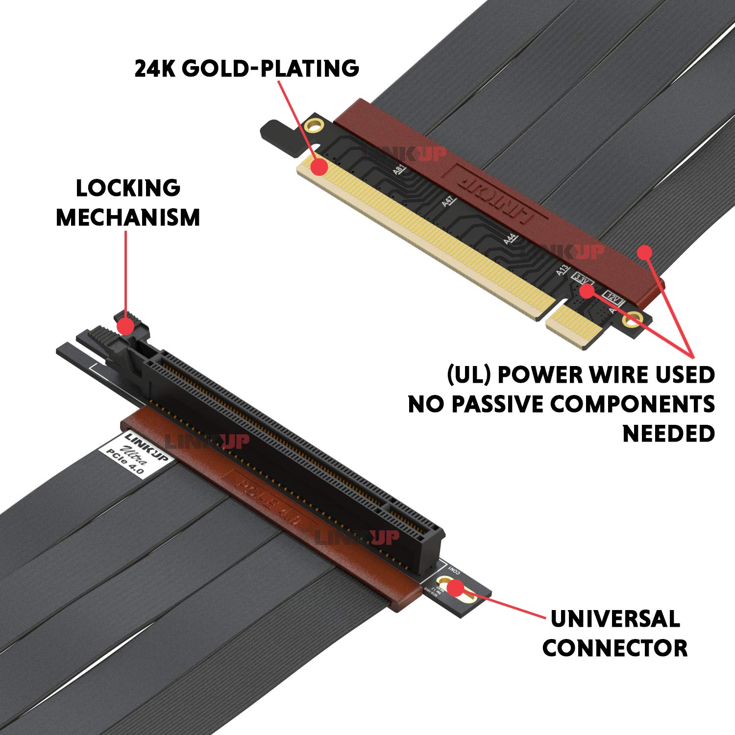 LINKUP - Ultra PCIe 4.0 X16 Riser Cable [RTX4090 RX6950XT x570 B550 Z690 Tested] Shielded High-Speed Vertical Mount Gaming PCI Express Gen4┃Straight Socket (50cm / 19.6") 3.0 Gen3 & TT Compatible