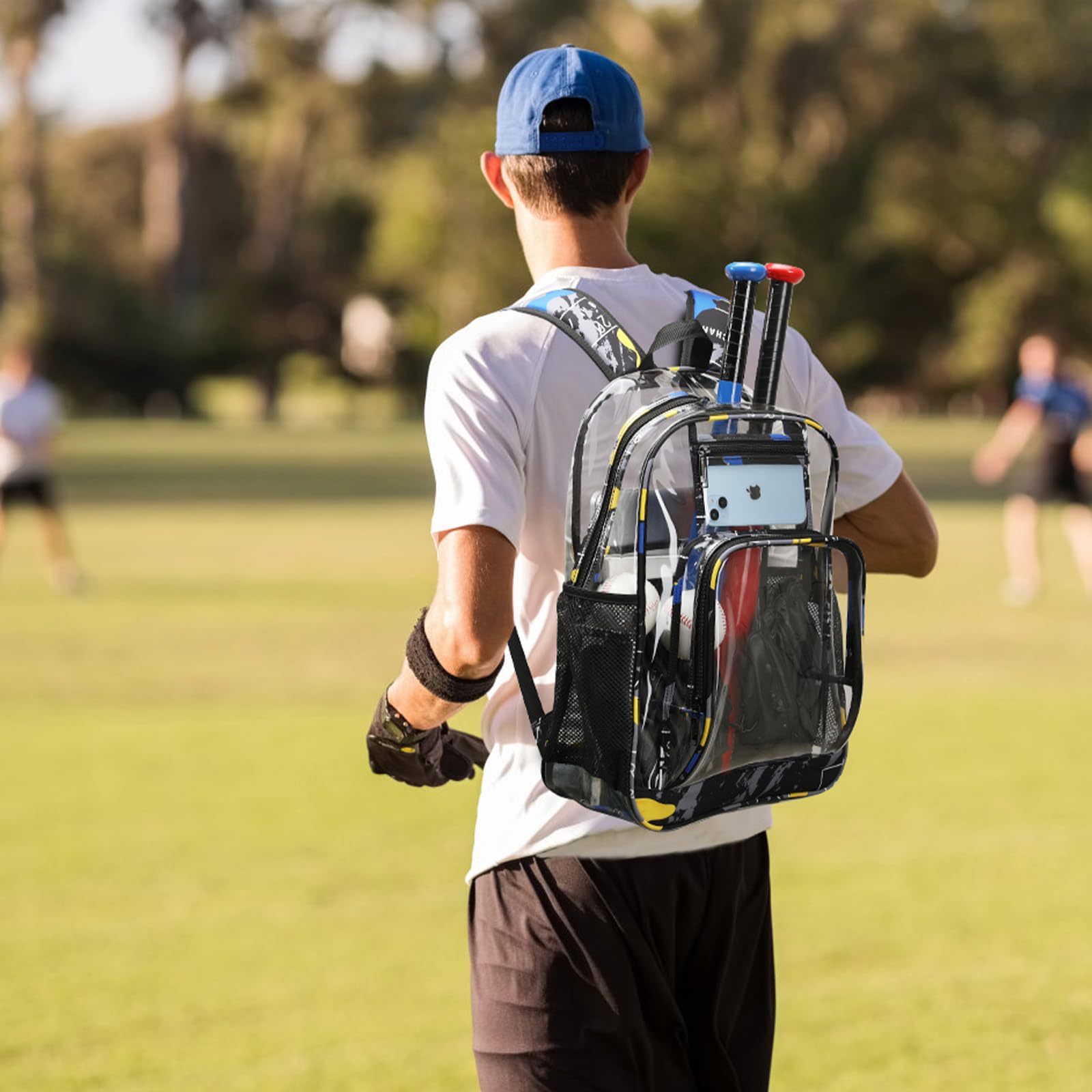 LISINUO Clear Backpack Heavy Duty PVC Transparent Backpacks for Stadium Approved Send Stickers (Yellow)