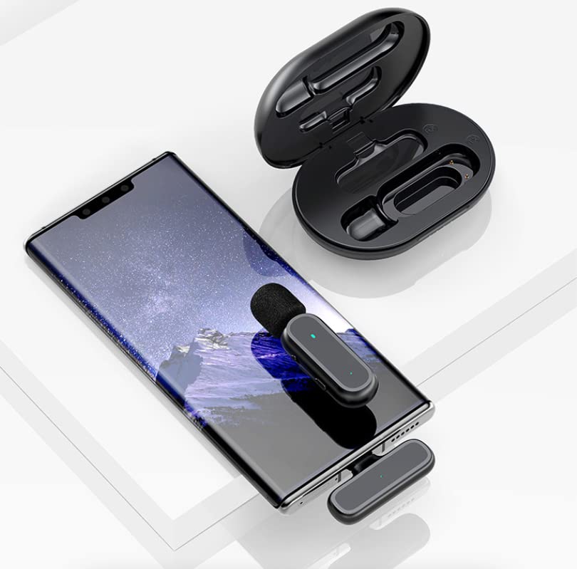 SINWE Clip-on Collar Microphone，Wireless Lavalier Lapel Microphone for iPhone Android &PC， with Charging Case and Monitor Headphone,Recording Mic for Interview Video Podcast Vlog YouTube