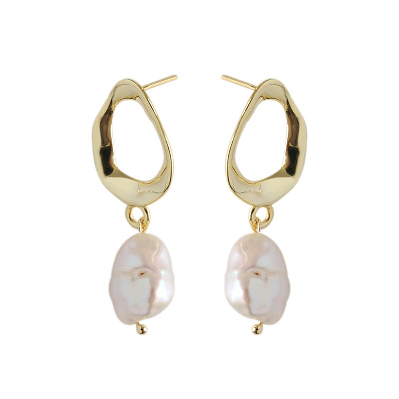 Simple Irregular Pearl Earrings in 18K Gold, Natural Baroque Pearl Dangle Earrings, Wonderful Gift for Her (Yellow Gold, 18K)