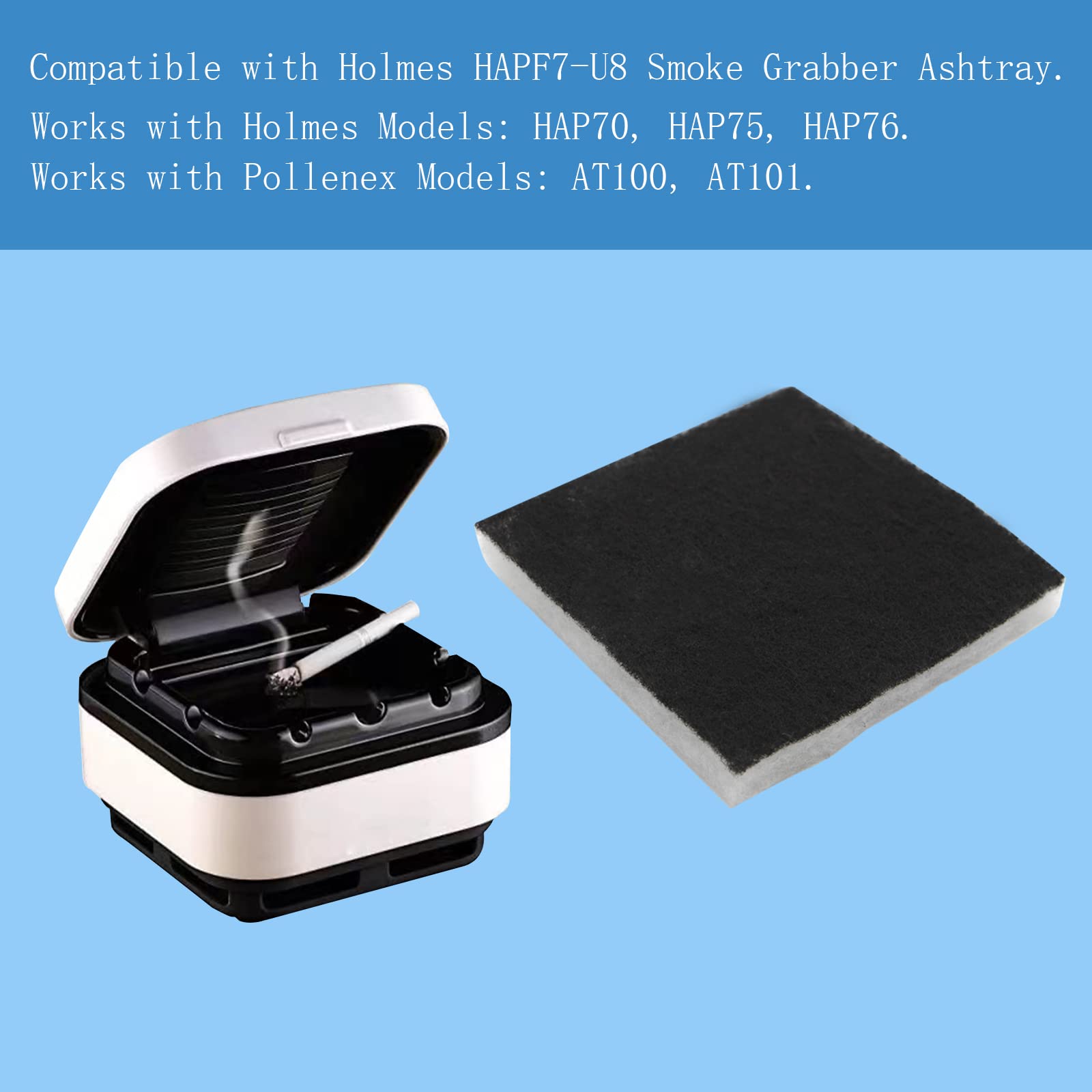 Smoke Ashtray Filter Compatible with Holmes HAPF7-U8 Smoke Grabber Ashtray, Including Models Holmes HAP70, HAP75, HAP76 And Pollenex Models AT100, AT101 (8 Pack)