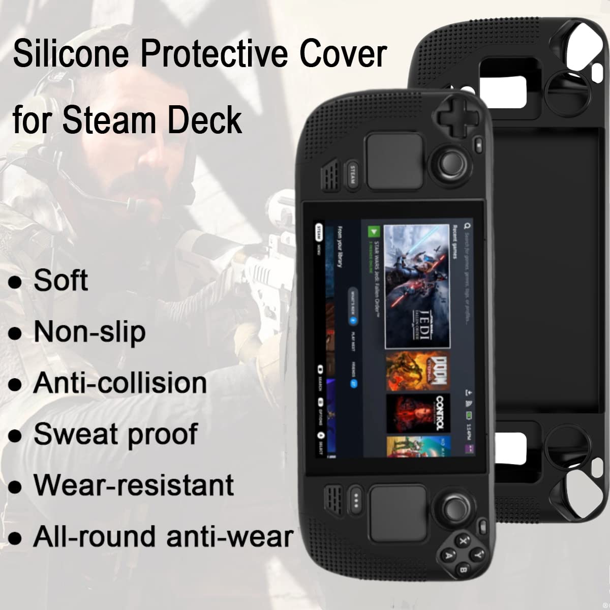 Silicone Case for Steam Deck, Megadream Anti-Slip Shock Proof Protective Cover Anti-Drop Gaming Accessories for Steam Deck Game Console with HD Screen Protector
