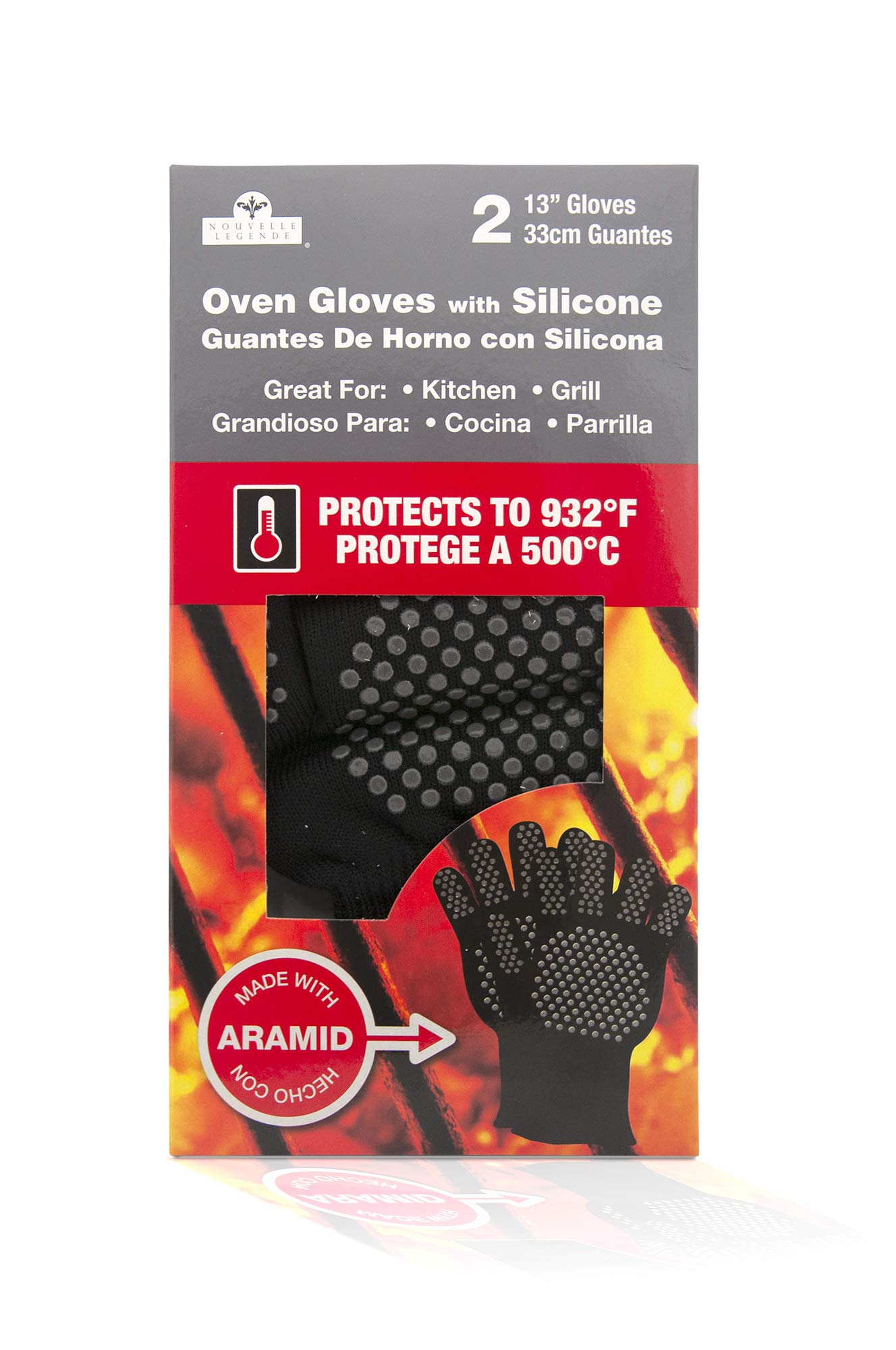 Nouvelle Legende Extreme Heat Flame and Cut Resistant Aramid Flexible Hot Gloves with Silicone Dots 2 Pack