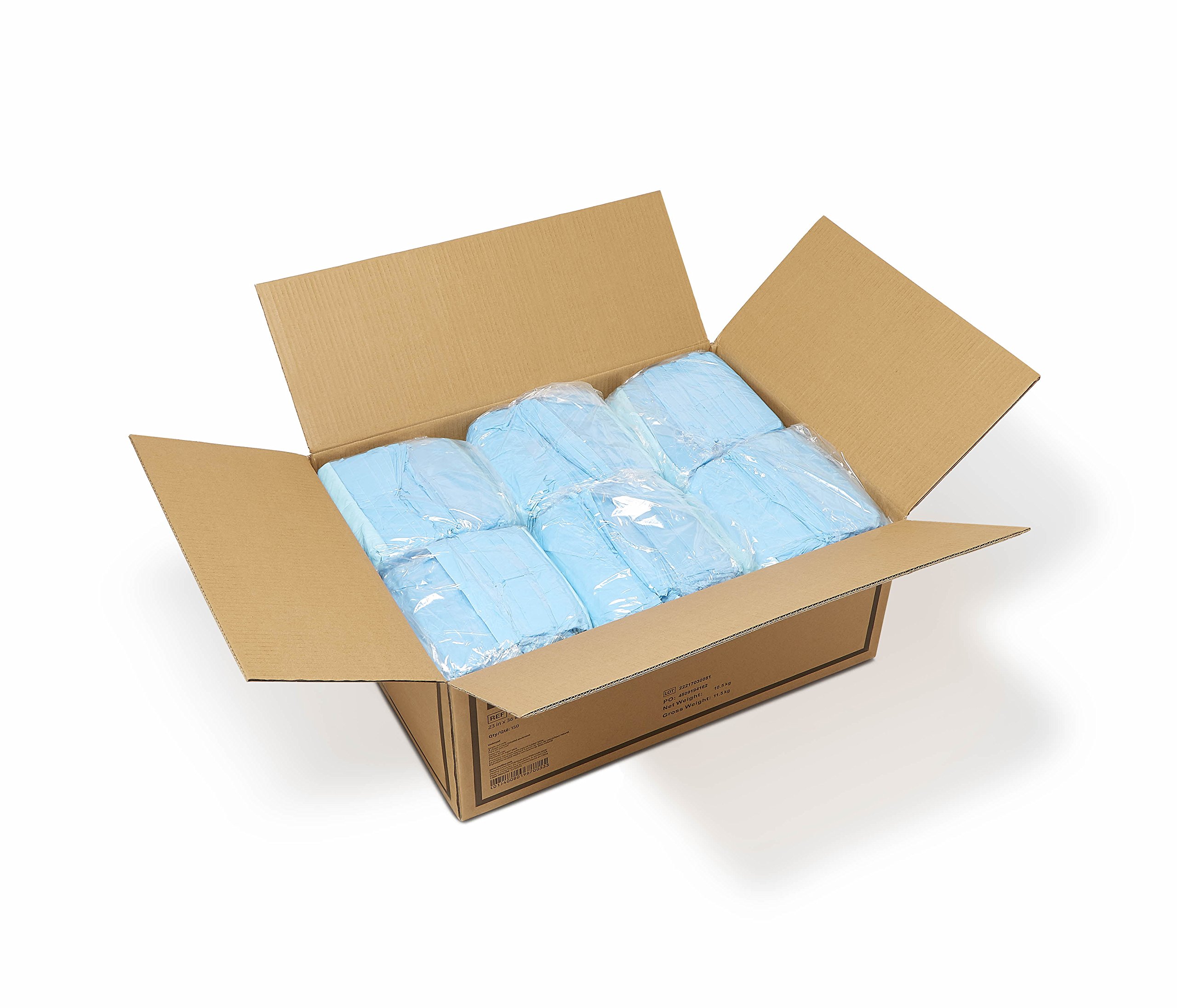 Medline Moderate Absorbency Disposable Quilted Fluff Underpads, 23 x 36 inches, 150 count (25 underpads per bag), Blue