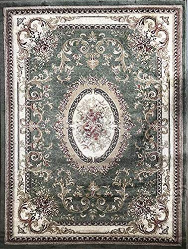 Traditional Door Mat Oriental Aubusson Floral Area Rug Persian Green Burgundy Beige Ivory Black Design 602 (31 Inch X 4 Feet 11 Inch)