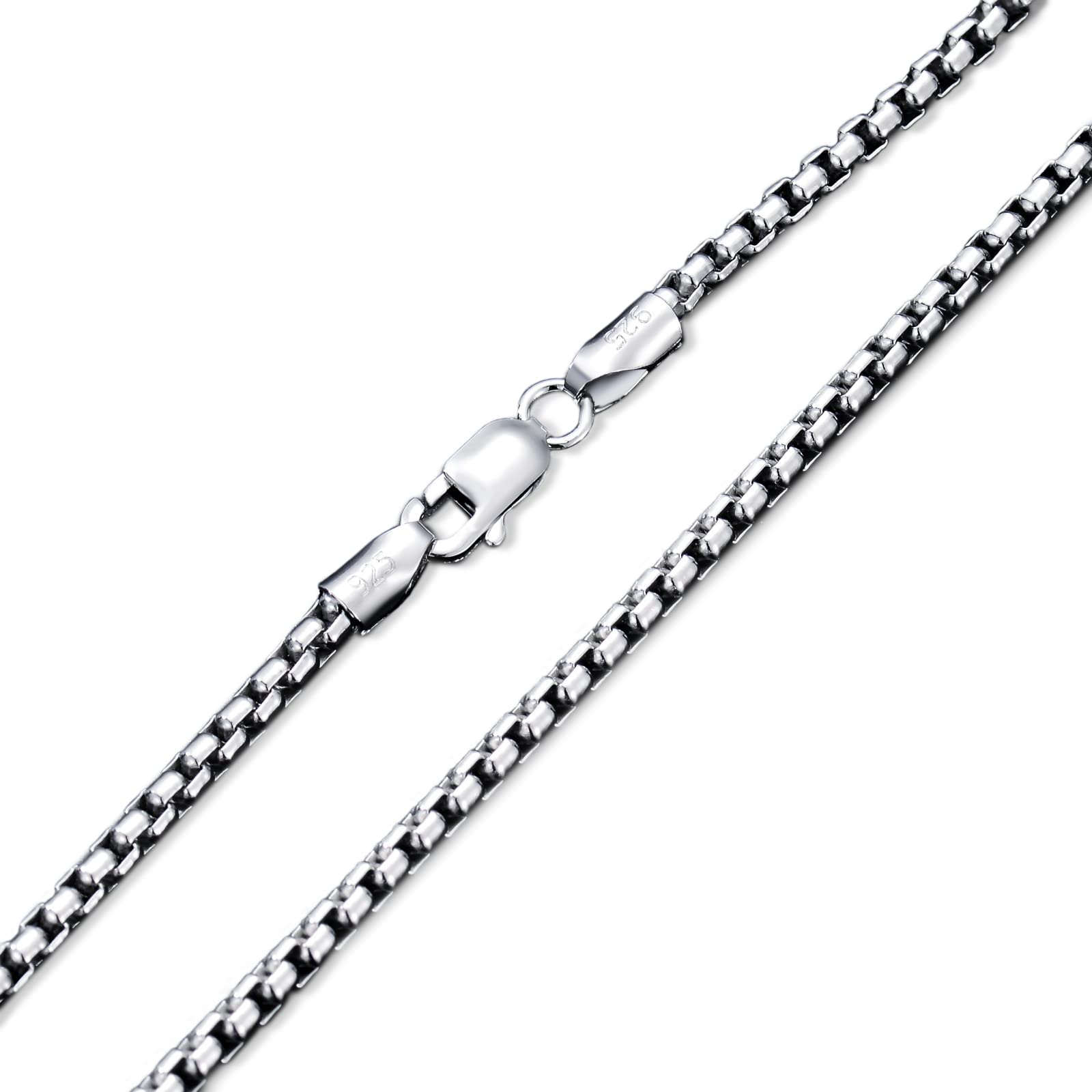 PDTJMTG 925 Sterling Silver Round Box Chain 1MM, 1.5MM, 2MM, 2.5MM, 3MM Silver/Gold Square Rolo Chain Necklace for Men Women 18, 20, 22, 24, 26 Inch (22 Inches, 2.5mm Wide, 1.Silver)