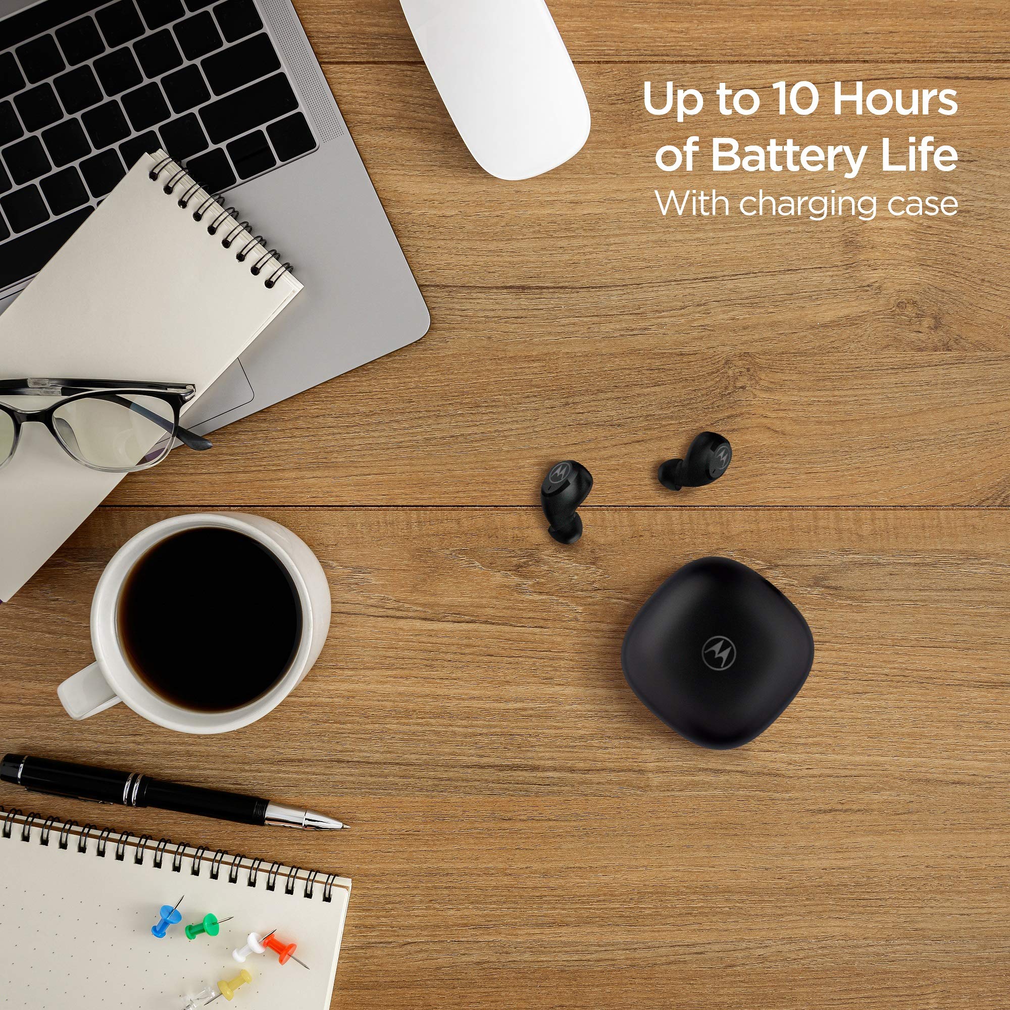 Motorola Moto Buds Charge - True Wireless Bluetooth in-Ear Headphones - Charging Case, IPX5 Waterproof Cordless Earbuds, Mobile Charge Capability, Up to 10 Hours Battery Life, Built-in Mic - Black