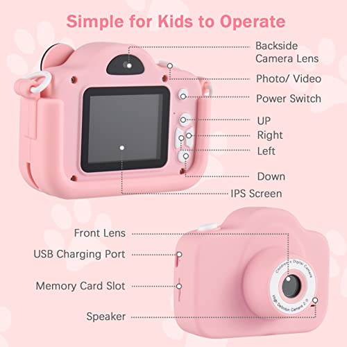 mewmewcat Digital Camera for Mini Cartoon Digital Camera 1080P Digital Video Camera for Dual Lens 2.0 Inch IPS Screen 4X Zoom Built-in Battery Cute Photo Frames Interesting Games wi
