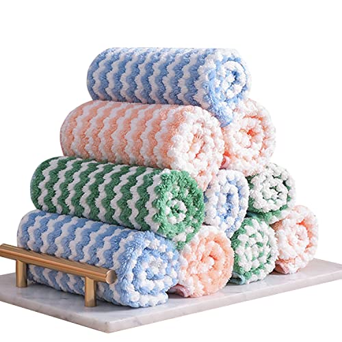 ZBORH 10PCS Super Absorbent Cleaning Cloths, Kitchen Towels Dish Towels, Multipurpose Reusable Dish Cloths, Double-Sided Microfiber Cleaning Rags for Dish Drying Washing, Furniture, Car, Bowl,