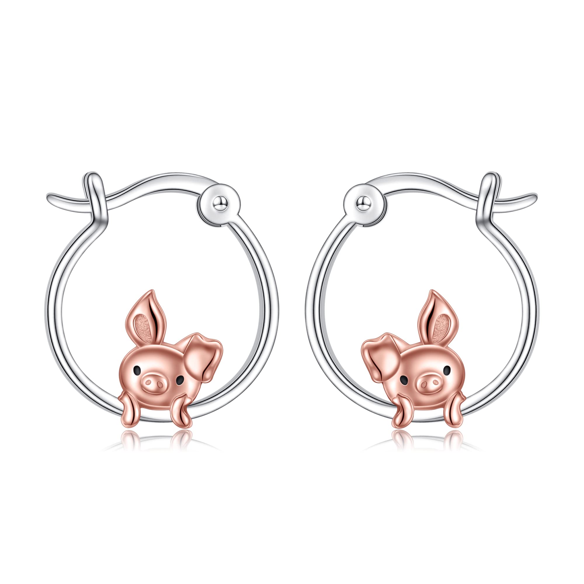 Pig Hoop Earrings for Women 925 Sterling Silver Cute Animal Huggie Hoop Earrings Jewelry Earrings for Sensitive Ears(4.Pig Earrings)