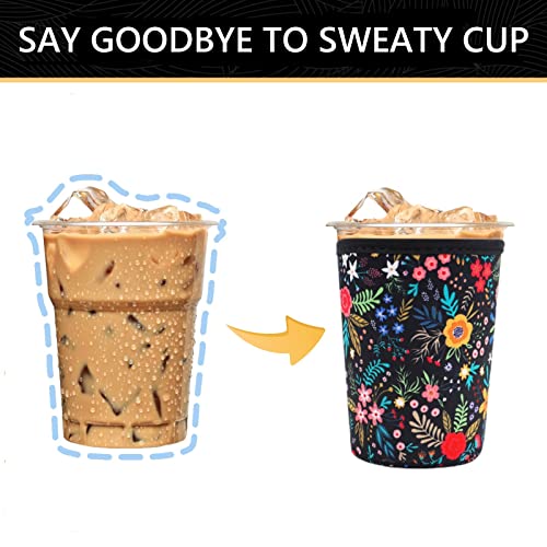 YR Reusable Neoprene Insulator Sleeve for Iced Coffee Cups, 3 Pack Coffee Coolies sleeves for Iced & Hot Drinks, Cold Beverage Cooler Compatible with Starbucks Dunkin Coffee and More