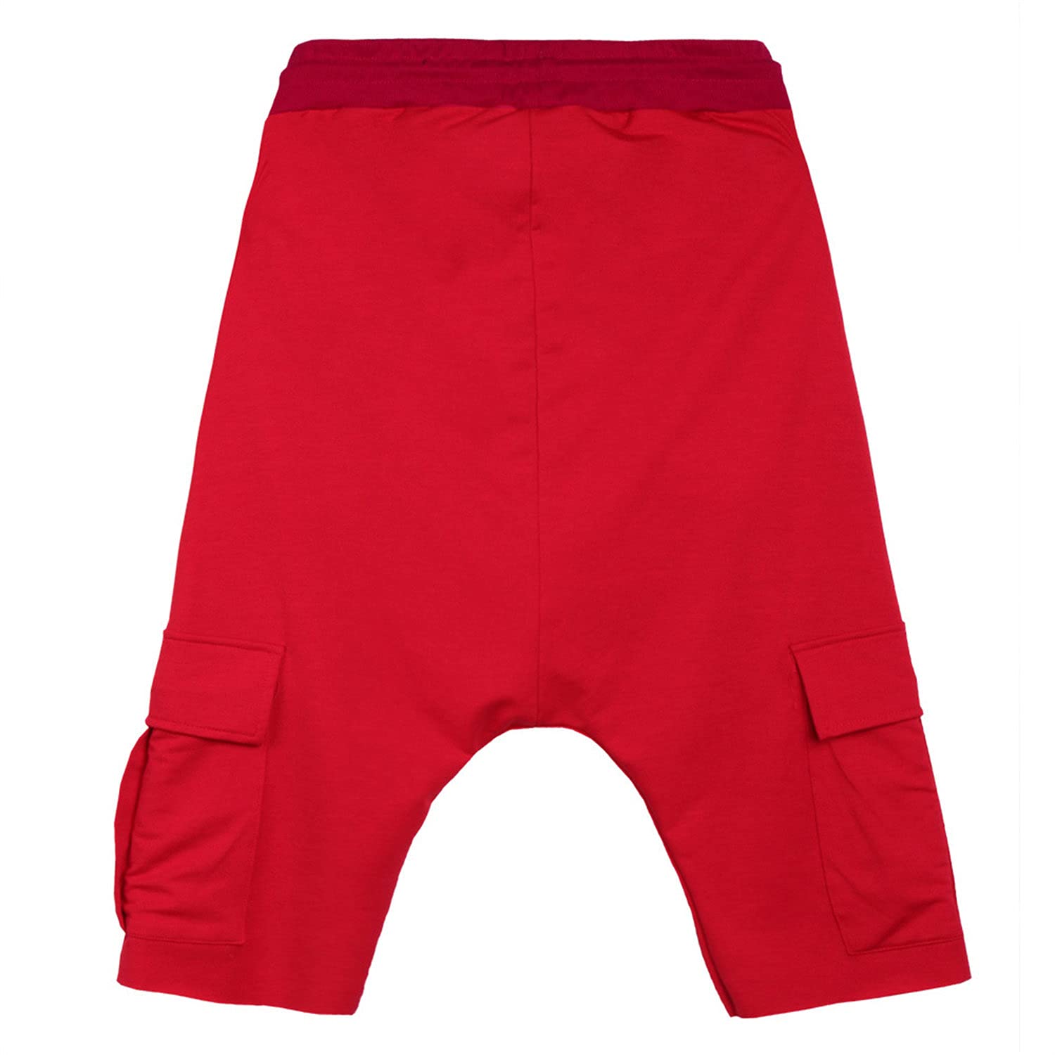 Men's Drop Crotch Hippie Shorts Casual Elastic Drawstring Harem Pants Multi Pocket Baggy Yoga Genie Boho Trousers (Red,X-Large)