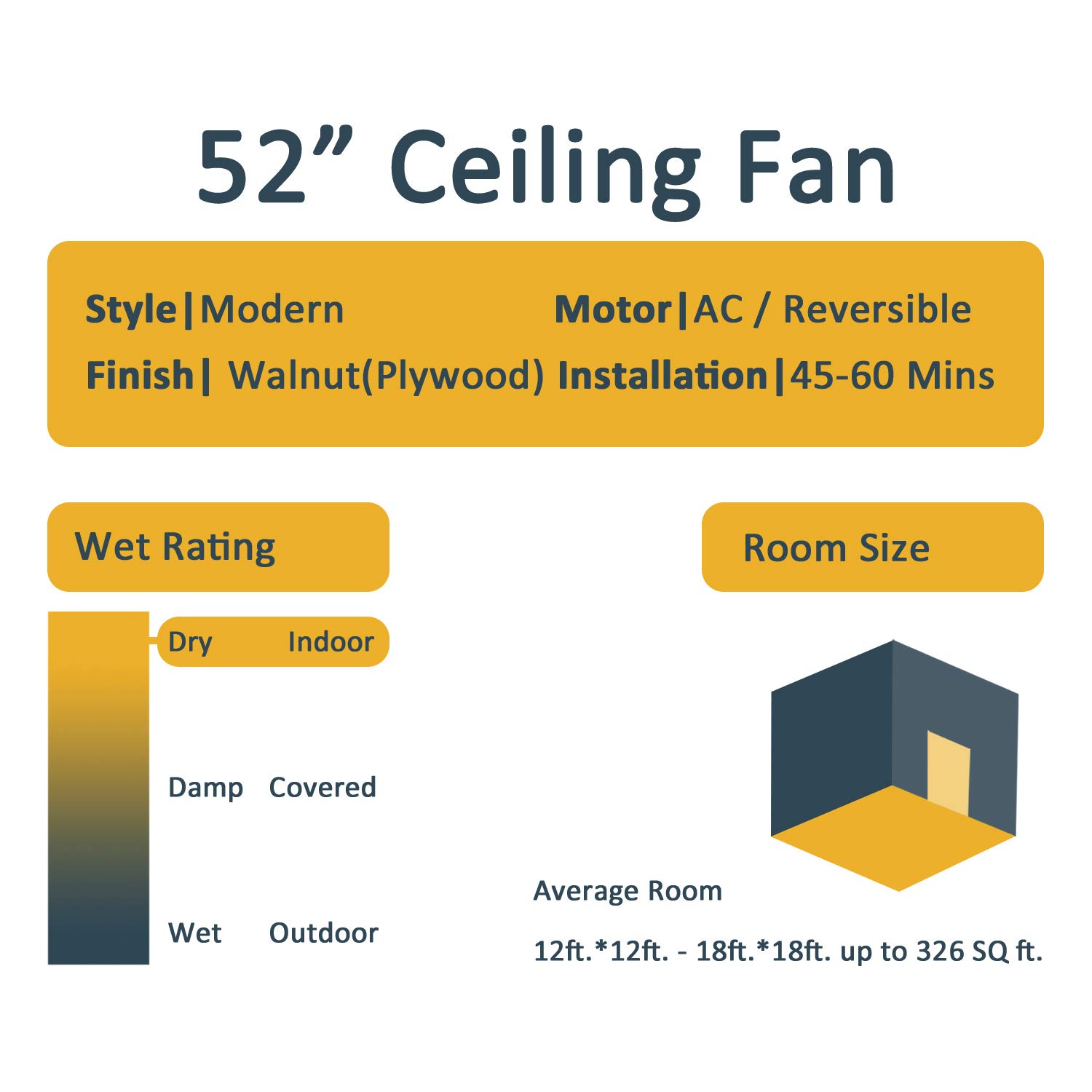 Nocolliny Modern Ceiling Fan 52" with Light, Dimmable LED, Farmhouse Style Propeller 3-Blade with Reversible Motor, Remote Control