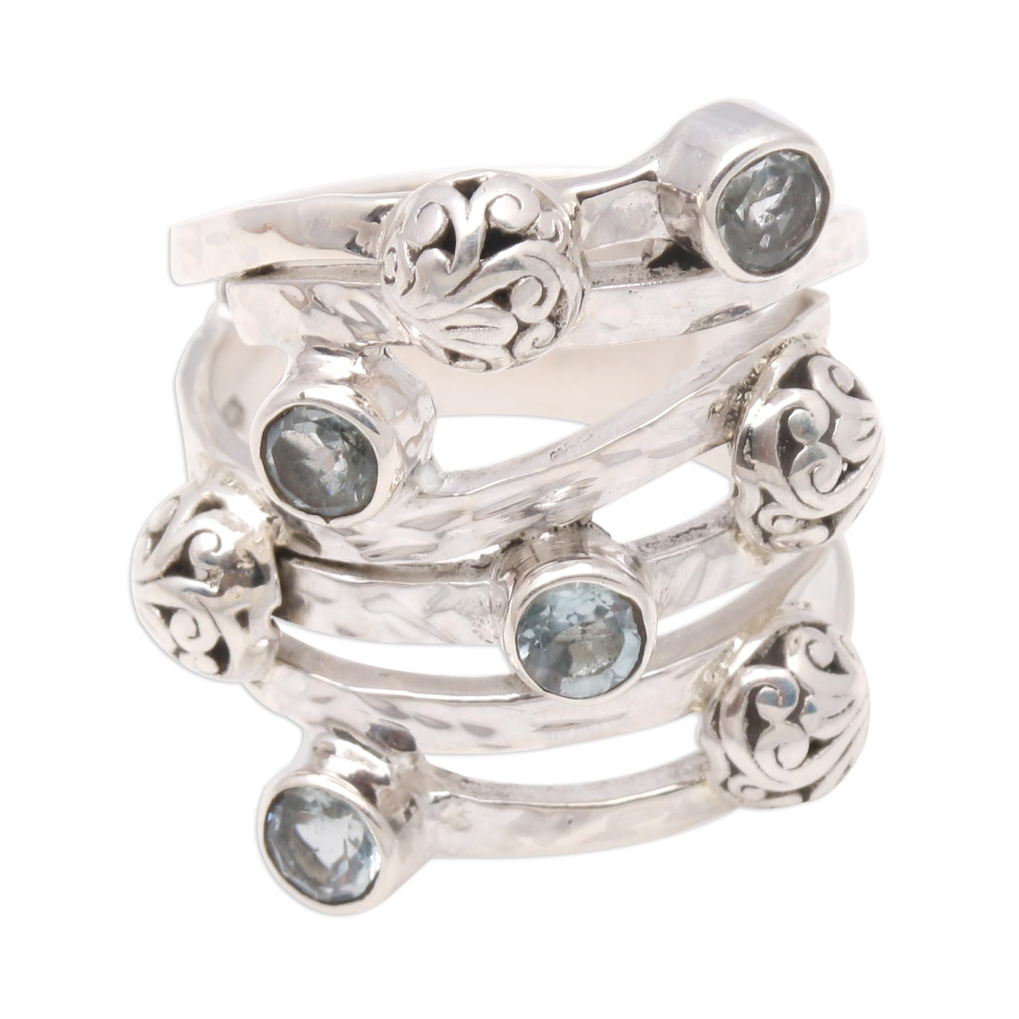 NOVICA Artisan Handmade Blue Topaz Cocktail Ring .925 Sterling Silver from Bali Indonesia Birthstone Gemstone 'Exuberant Beauty'