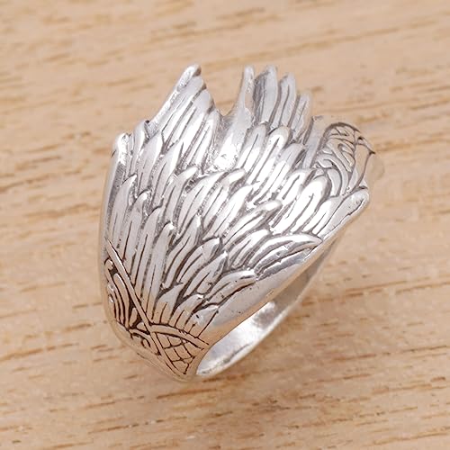 NOVICA Artisan Handmade .925 Sterling Silver Band Ring from Bali No Stone Indonesia 'Wing Feathers'