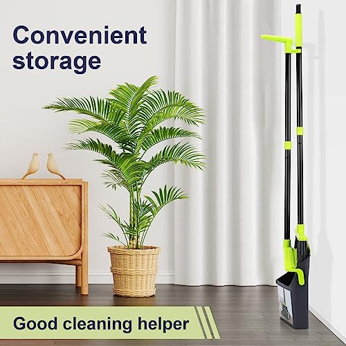 Sweep Pan with Handle Broom and Dustpan Set for Home Broom with Dustpan Combo with Long Extendable Handle for Home Kitchen Office Lobby