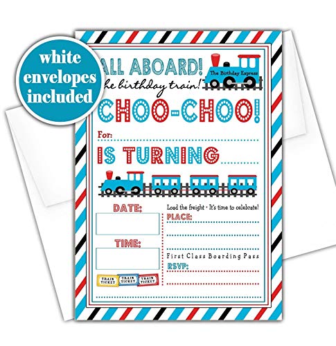 Train Themed Birthday Party Invitation - Set of 20 with envelopes