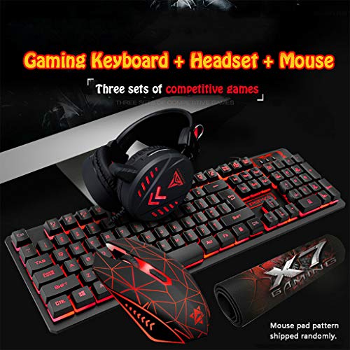 MENGSHI Gaming Keyboard Set,4Pcs K59 Wired USB Keyboard Illuminated Gaming Mouse Pad Backlight Headset,Gaming Keyboard+Mouse+Mose Pad+Headphone