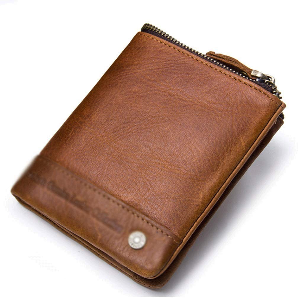 Walnut Retro Crazy Horse Top Layer Leather Multi-Function Tri-Fold Men's Wallet Fashion Leather Clutch Bag Vertical Style