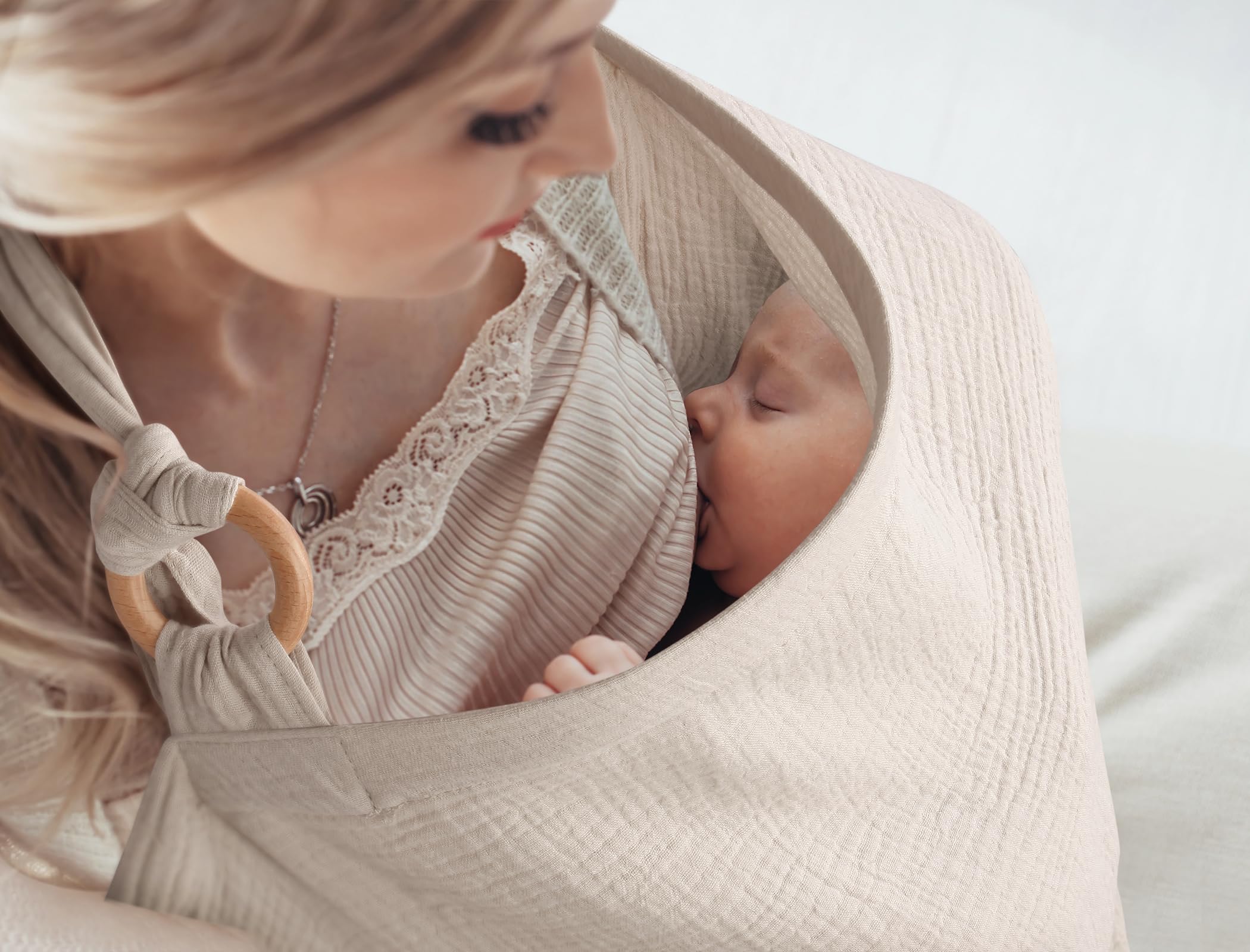 Muslin Nursing Covers for Breastfeeding, MVUOCR 100% Cotton Breastfeeding Cover for Mom, Multi-use Nursing Apron with Drawstring Bag, Soft and Breathable Privacy Nursing Covers with Wooden Hoop