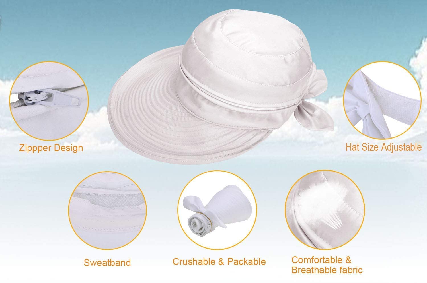 Simplicity Black Sun Hat and Women's 2 in 1 Beach Hat Sun Visor White