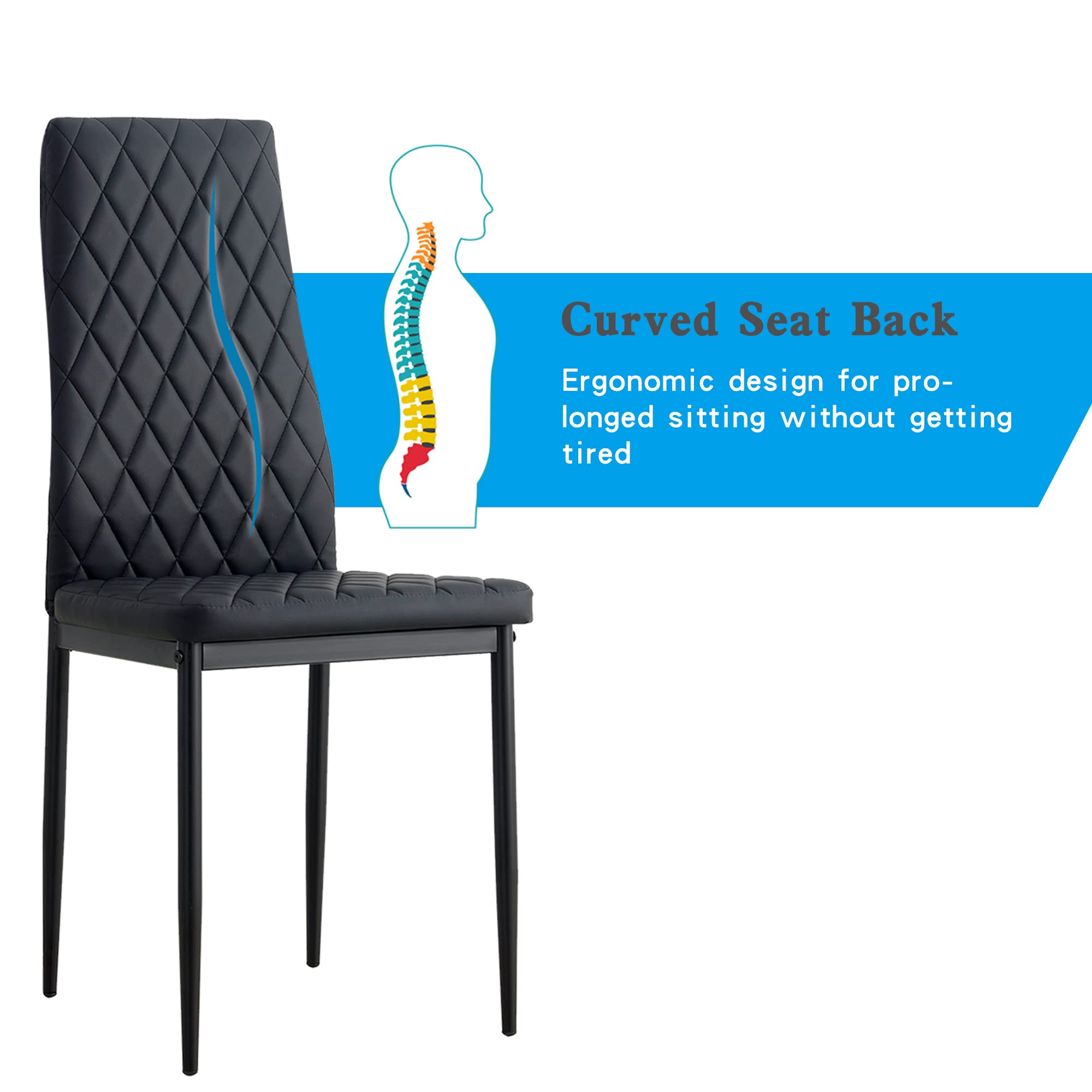 LIADTOP Set for 4, PU Leather Set of 4 Living, Modern Upholstered Side Chairs with Stable Metal Legs,for Dining Room, Kitchen, Restaurant,Black