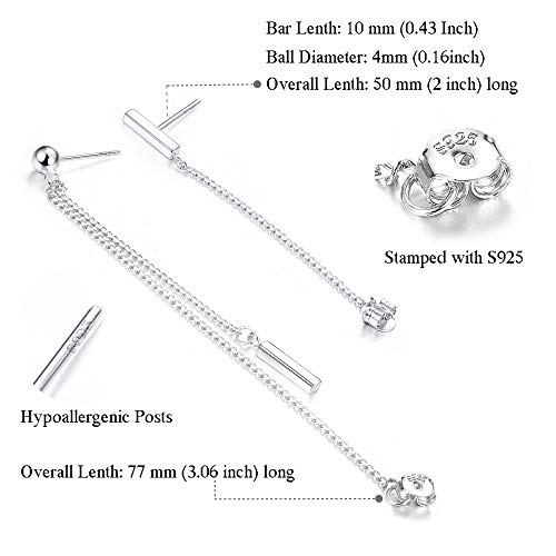 Milacolato 925 Sterling Silver Chain Earrings 14K Gold Plated Chain Dangle Bar Earrings Hypoallergenic Stud Earrings with Long Drop Threader Chain for Women