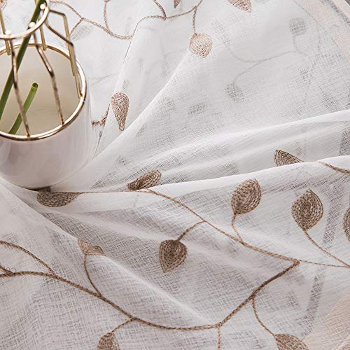 MIULEE Semi Sheer Short Kitchen Valance for Small Window Embroidered Cafe Dining Room Bathroom Panel 1 Piece W 60 x L 18 Brown