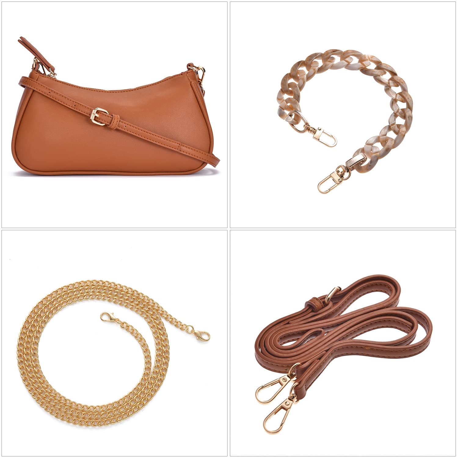 Women's Acrylic Chain Small Crossbody Bag Lambskin Texture PU with Soft and Smooth Handle for Fashionable Daily Look (Brown)