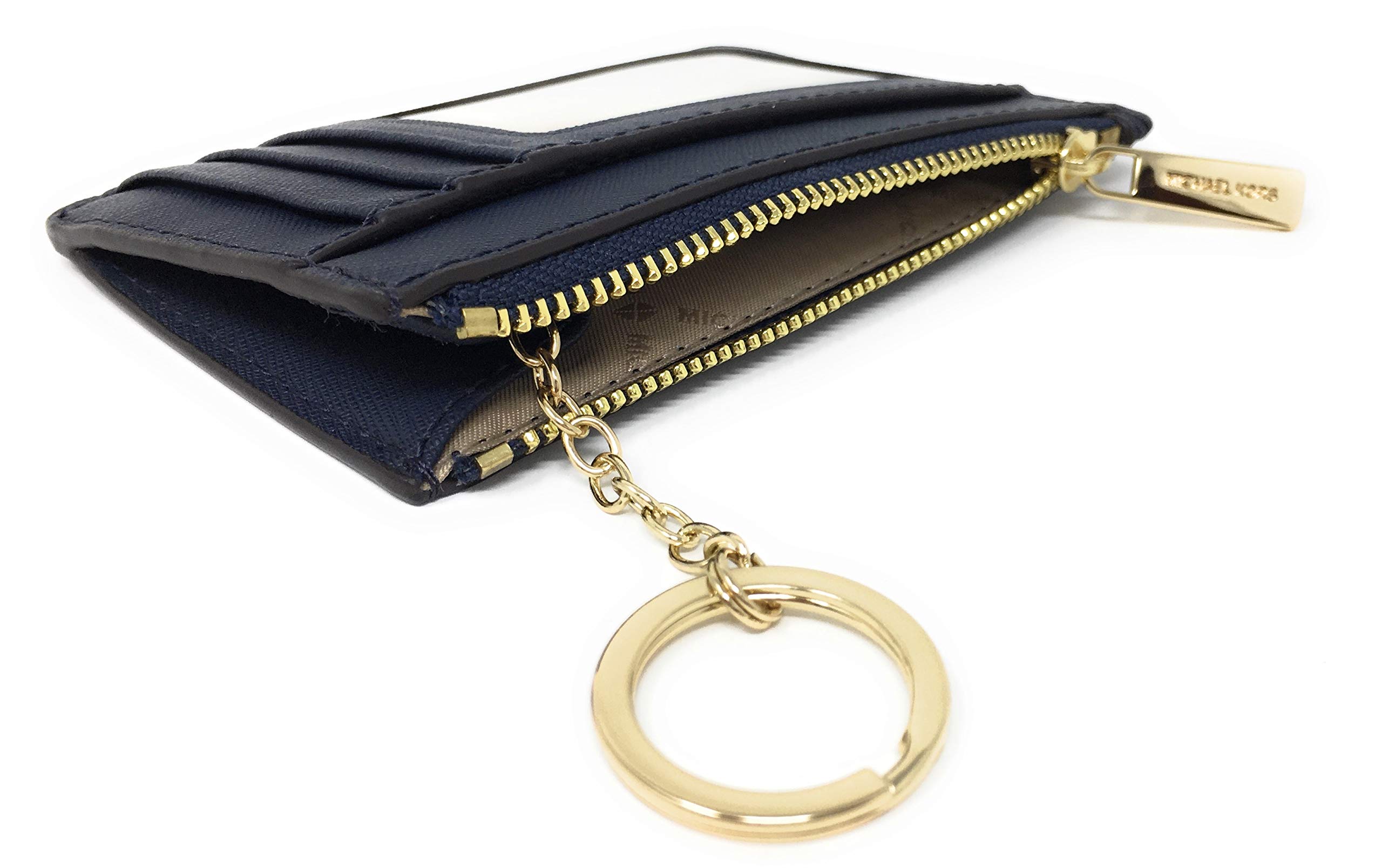 Michael Kors Jet Set Travel Small Top Zip Coin Pouch with ID Holder in Saffiano Leather (Navy with Gold Hardware)