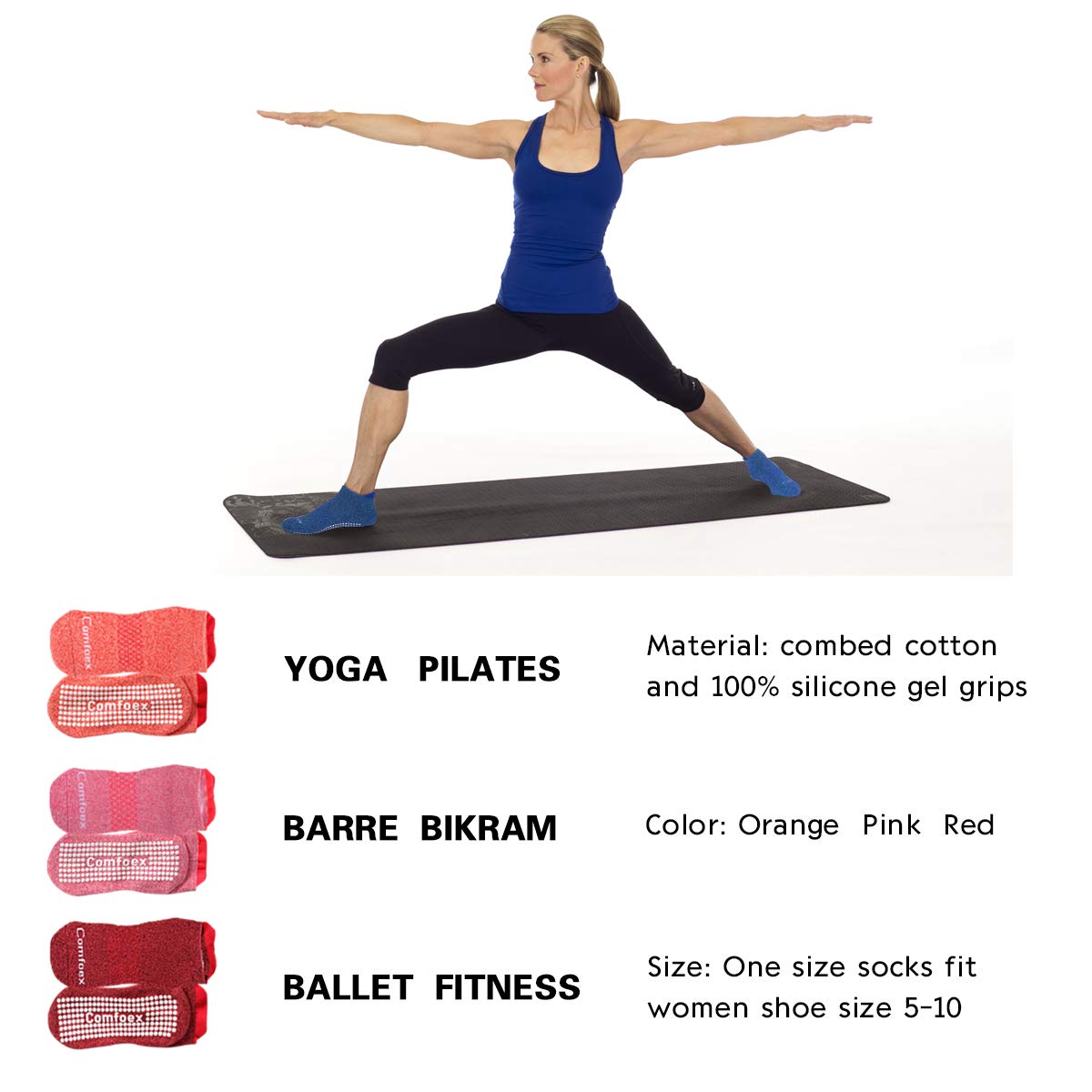 Non Slip Yoga Socks Women 3 Pairs Cushioned Sole Grip Socks