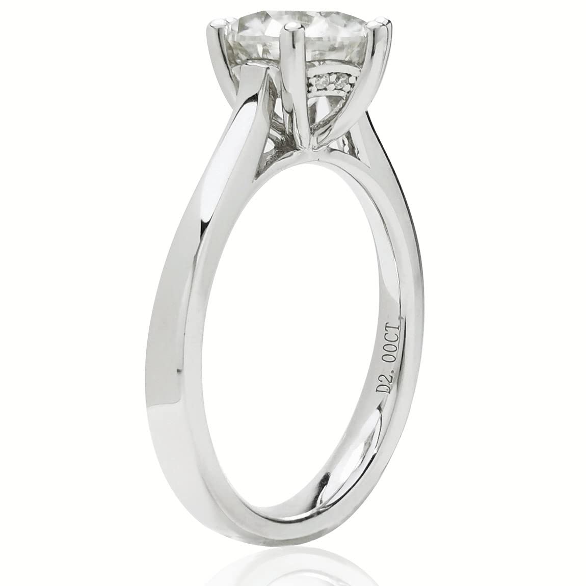 Sizeron 2.0 Carat Moissanite Engagement Rings D Color VVS1 Round Cut Classical Six-Prong Anniversary Wedding Promise Ring Plated Sterling Silver