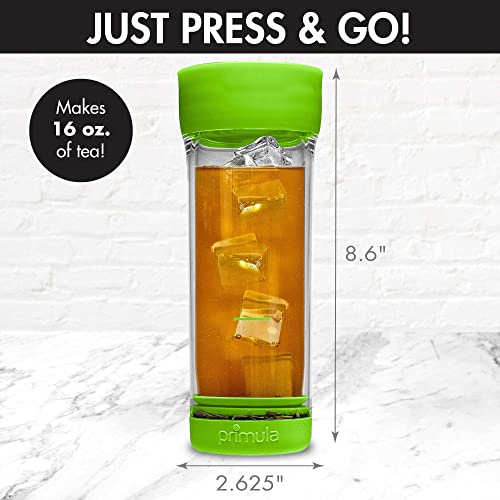Primula Press and Go Iced Tea Maker, Travel Tumbler, Infuser Bottle, Leak-proof Flip-top Lid with Carry Loop, Dishwasher Safe, Made without BPA, 16-Ounce, Green