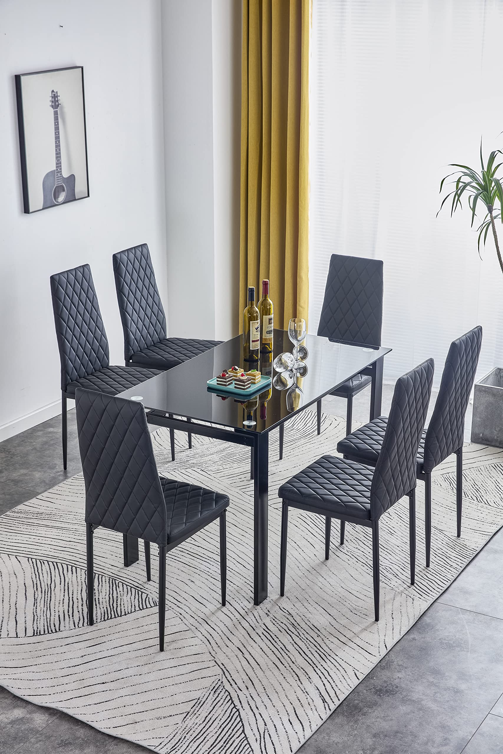 LIADTOP Set for 6, PU Leather Set of 6 Living, Modern Upholstered Side Chairs with Stable Metal Legs,for Dining Room, Kitchen, Restaurant,Black