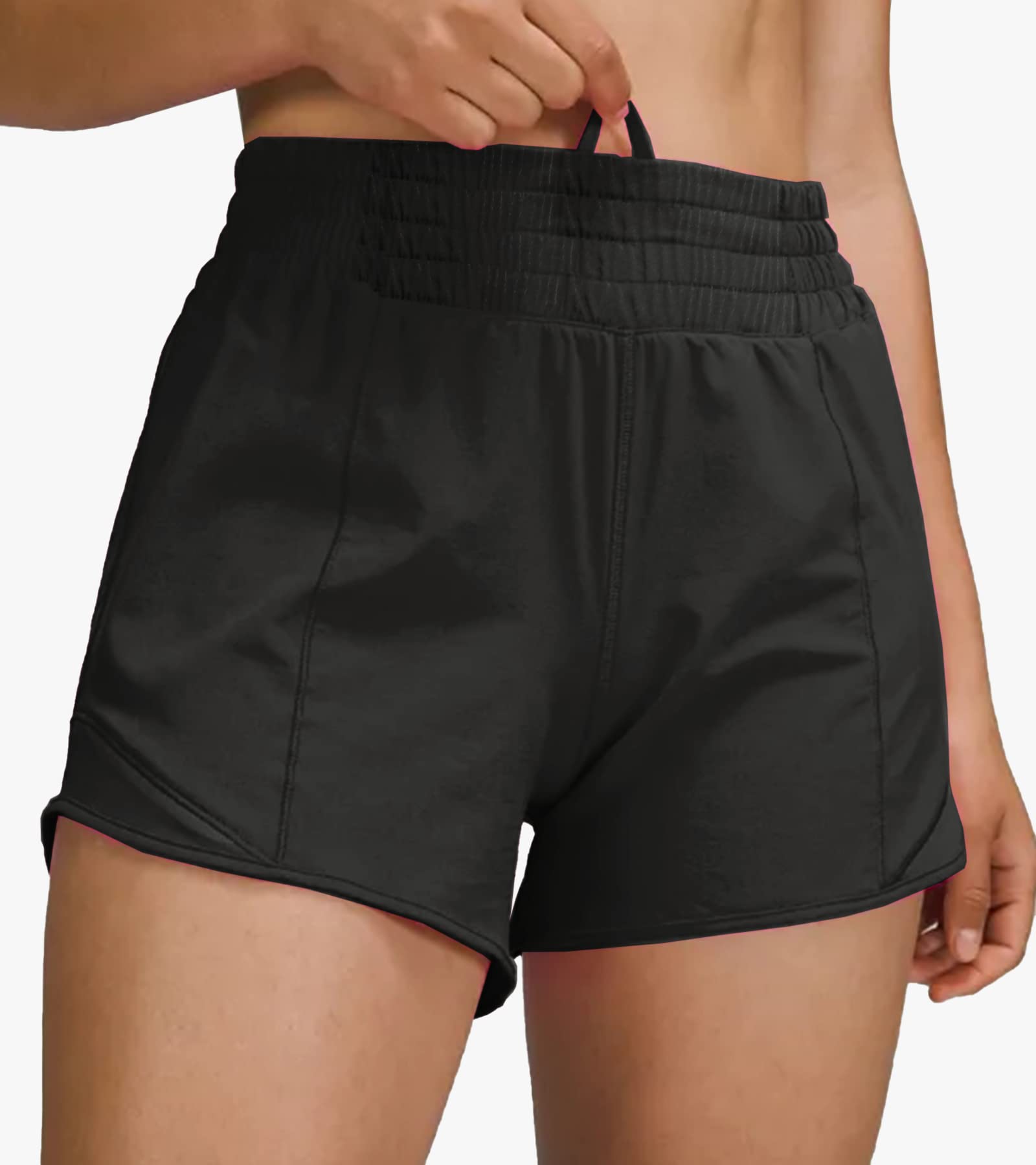 Women's Athletic Shorts High Waisted Running Quick Dry Sports Elastic Workout Shorts with Pockets Black