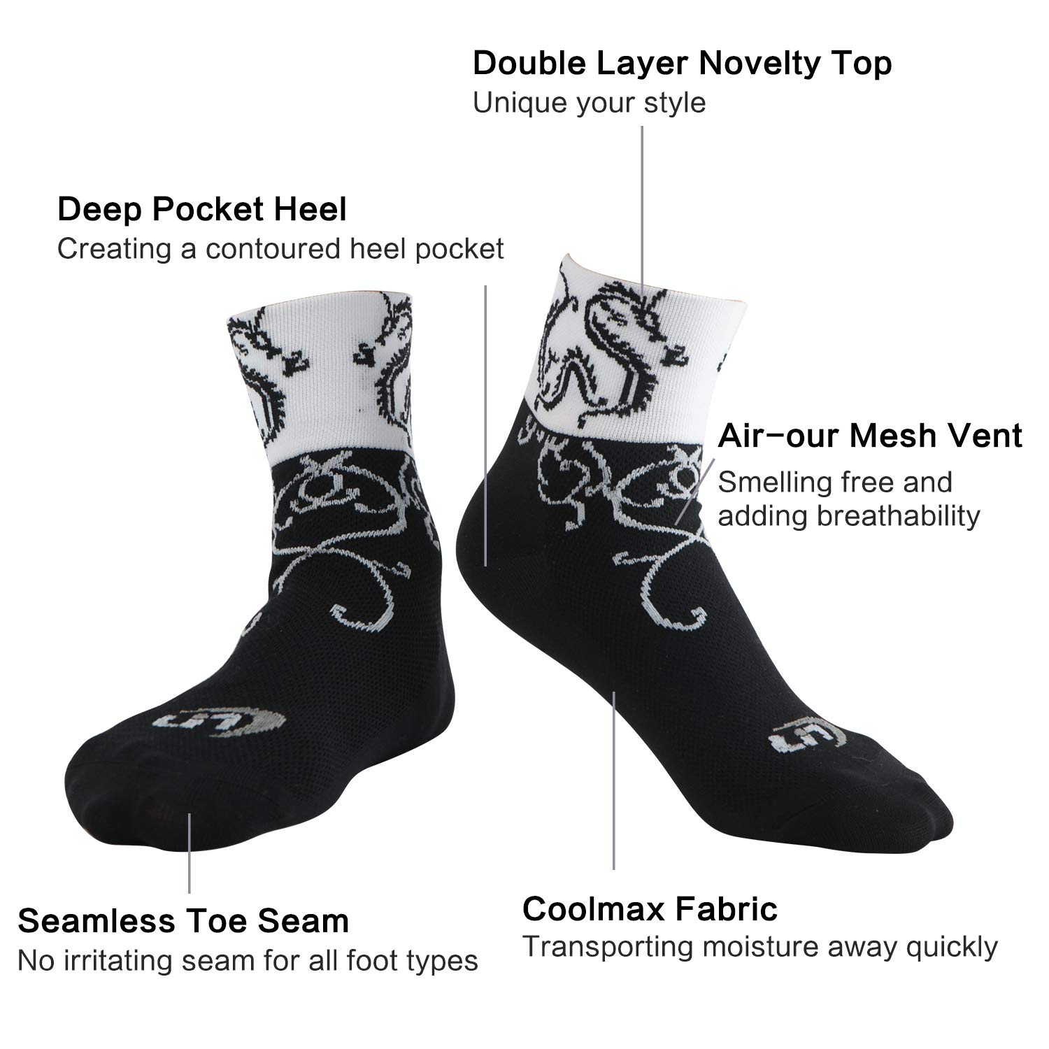 LIN 7 Pack Cycling Socks CoolMax Ankle Bike Socks Cool Funny Bicycle Socks Men and Women (L(10-13), Mixed)