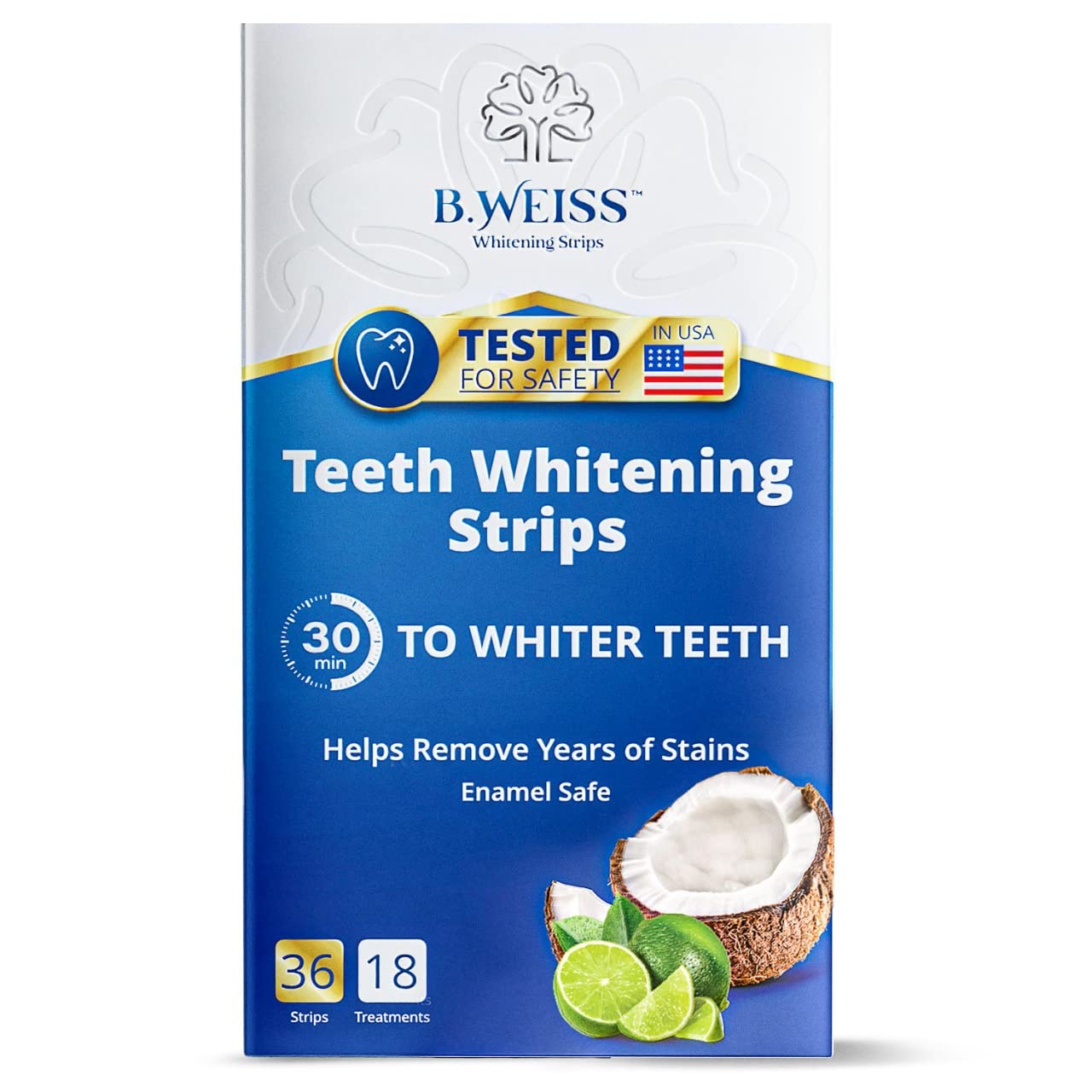 Teeth Whitening Strips 36 Individual Strips,18 Treatments, Fast Results Enamel Safe for Whiter Teeth - Enamel Safe for Whiter Teeth, Reduced Sensitivity New Formula (Coconut Flavor)