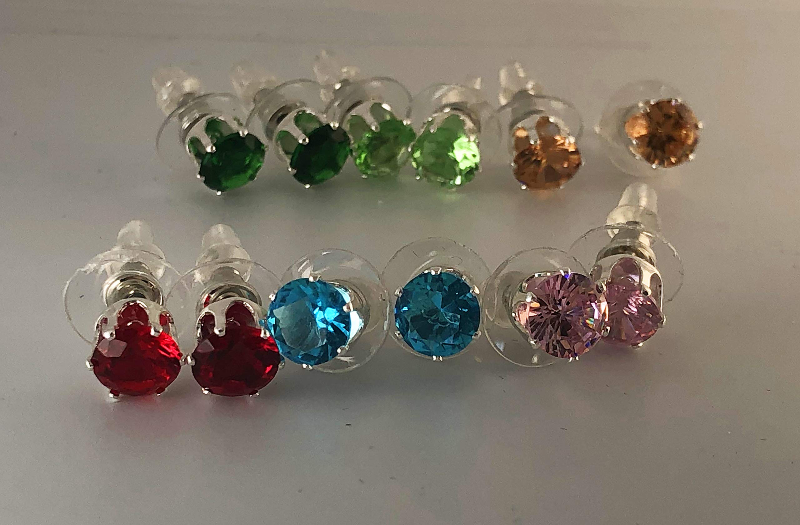 MOOCHI 12 Pairs AAAA Quality Round CZ Stud Earrings Set 5mm Solid Color Gemstones Silver Plated Brass Hypoallergenic Piercing Earring for Women Girls