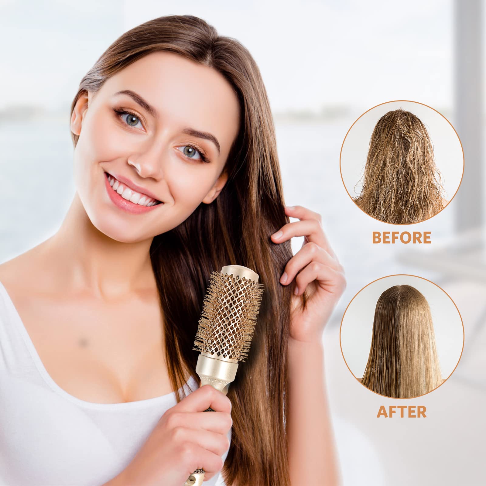 Sndyi Round Brush for Blow Drying, Nano Thermal Ceramic & Ionic Tech Hair Brush, Medium Round Brush for Curling and Straightening, Add Shine and Creat Maximum Volume -1.7 Inch