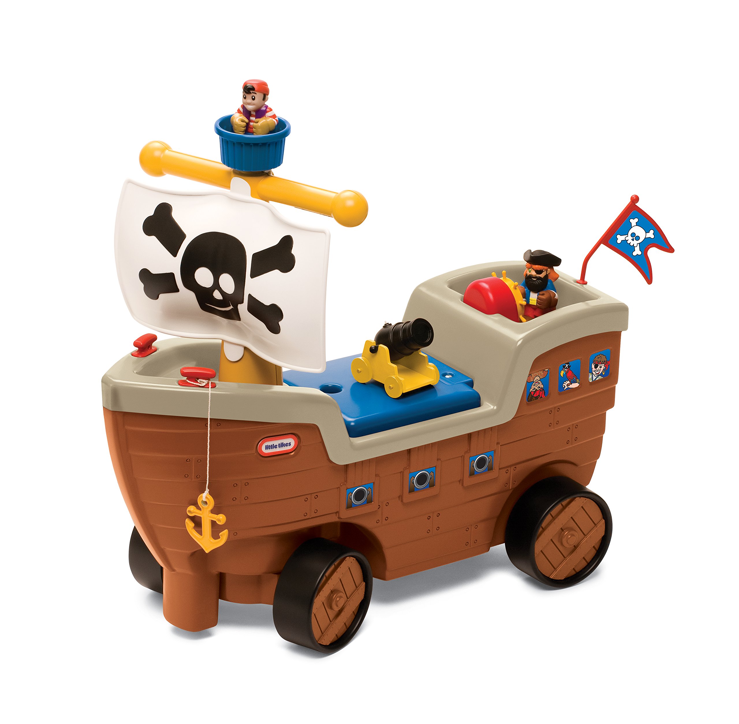 Little Tikes 2-in-1 Pirate Ship Toy - Kids Ride-On Boat with Wheels, Under Seat Storage and Playset with Figures - Interactive Ride on Toys for 1 year olds and above, Multicolor